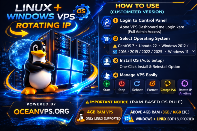 Linux + Windows VPS with Dedicated Rotating IPv6 | OceanVPS